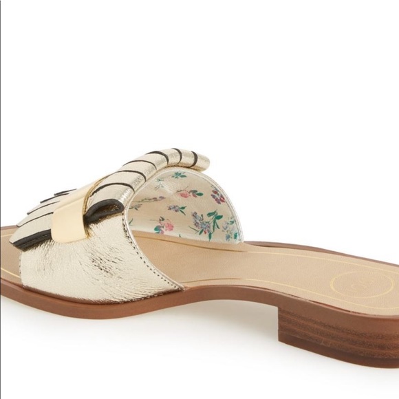 1901 | Shoes | Kilt Fringe Metallic Slide Slip On Flat Sandals | Poshmark